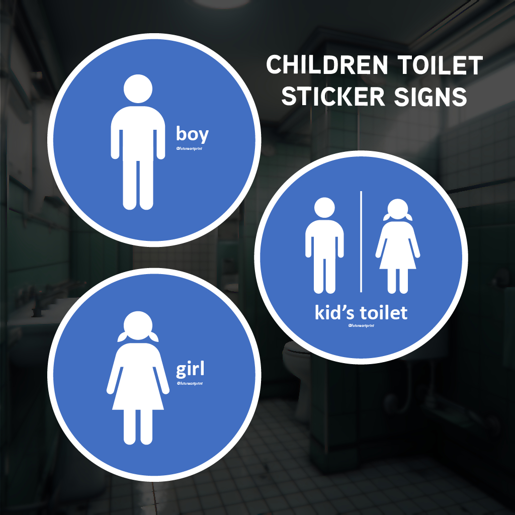 Boy Girl Kid Children Child Toilet Sign Signage Blue Sticker. School ...