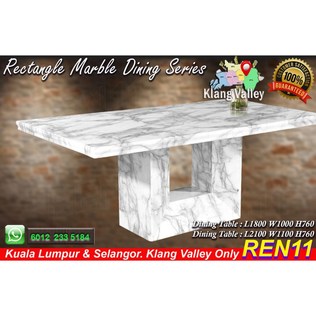 Rectangle Marble Dining Table Meja Marble - L1800/L2100 - Table Only ...