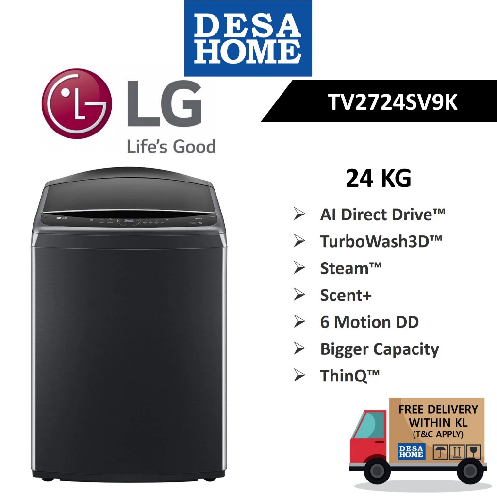 (FOC SHIPPING WITHIN KL) LG TV2724SV9K 24KG TOP LOAD WASHING MACHINE WITH INTELLIGENT FABRIC ...