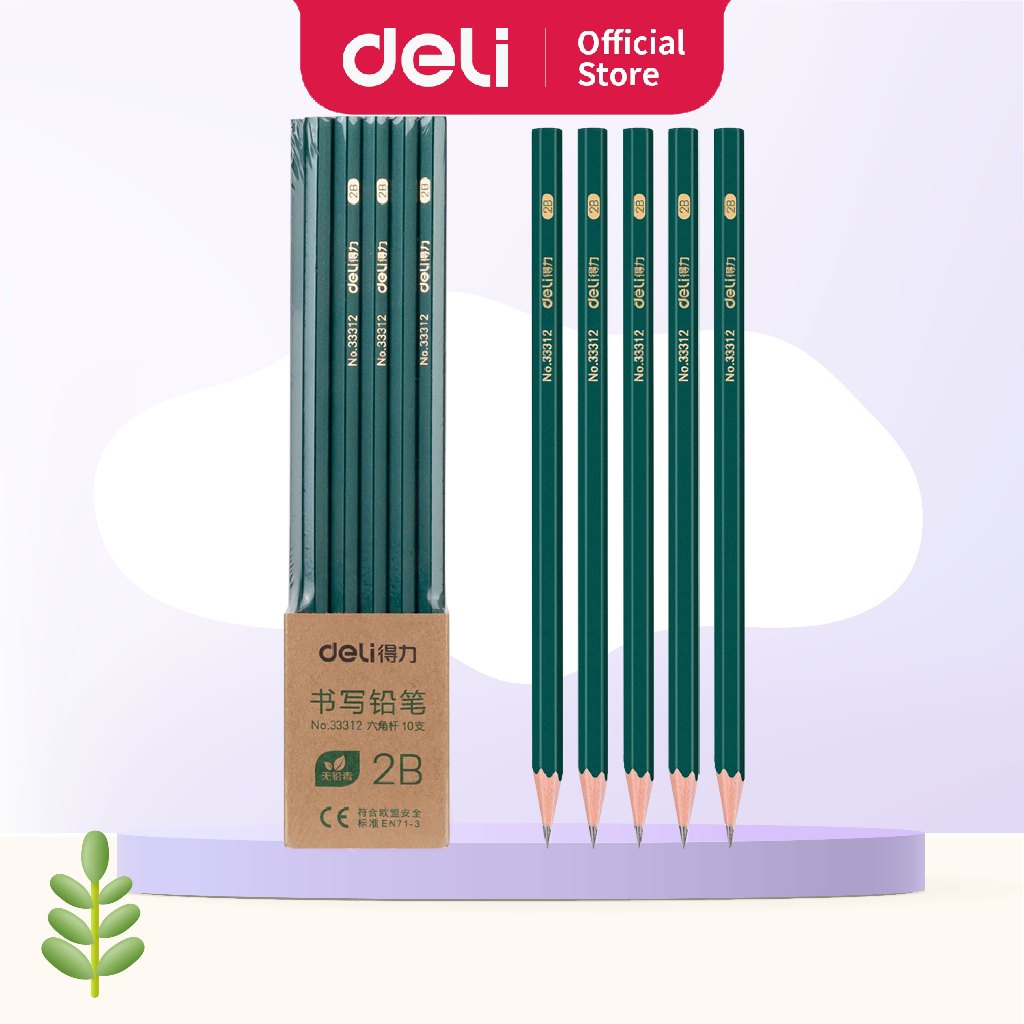 Deli Graphite Pencil 2B Non-Toxic Graphite Pensil Murah Set Budak ...