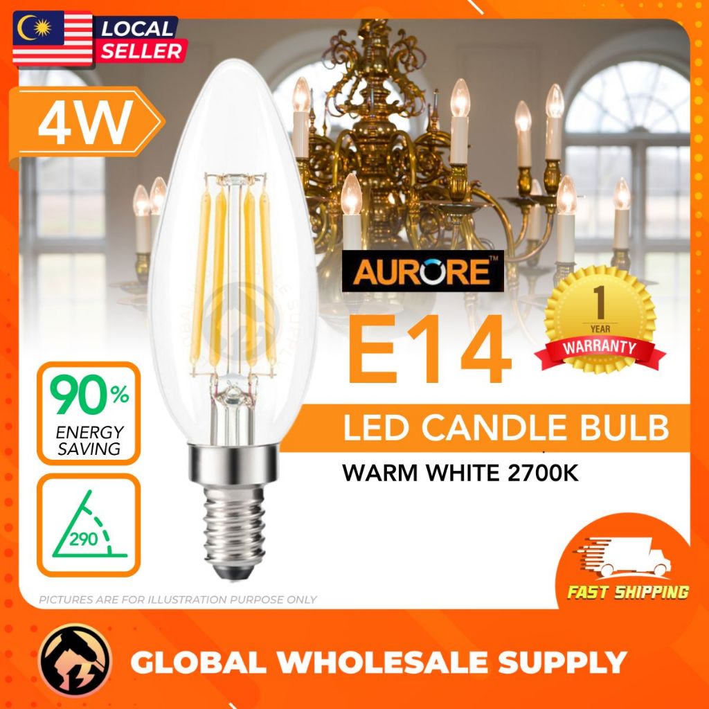 AURORE 4W B35 E14 LED FILAMENT CANDLE BULB Deco Clear Bulb Warm White ...