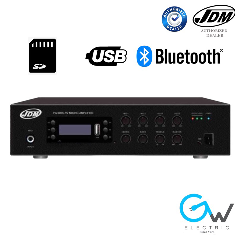 60W JDM PA-60BU-V2 PA Public Address Amplifier MP3 Player, FM Tuner, Bluetooth, With 24V DC ...