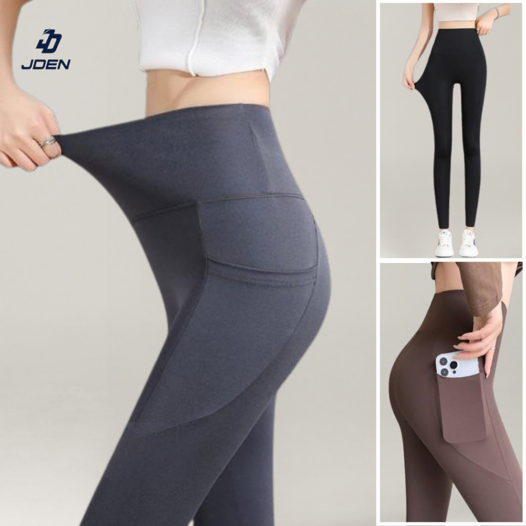 JDEN Pocket Yoga Pants Plain High Waist Fitness Sports Workouts ...