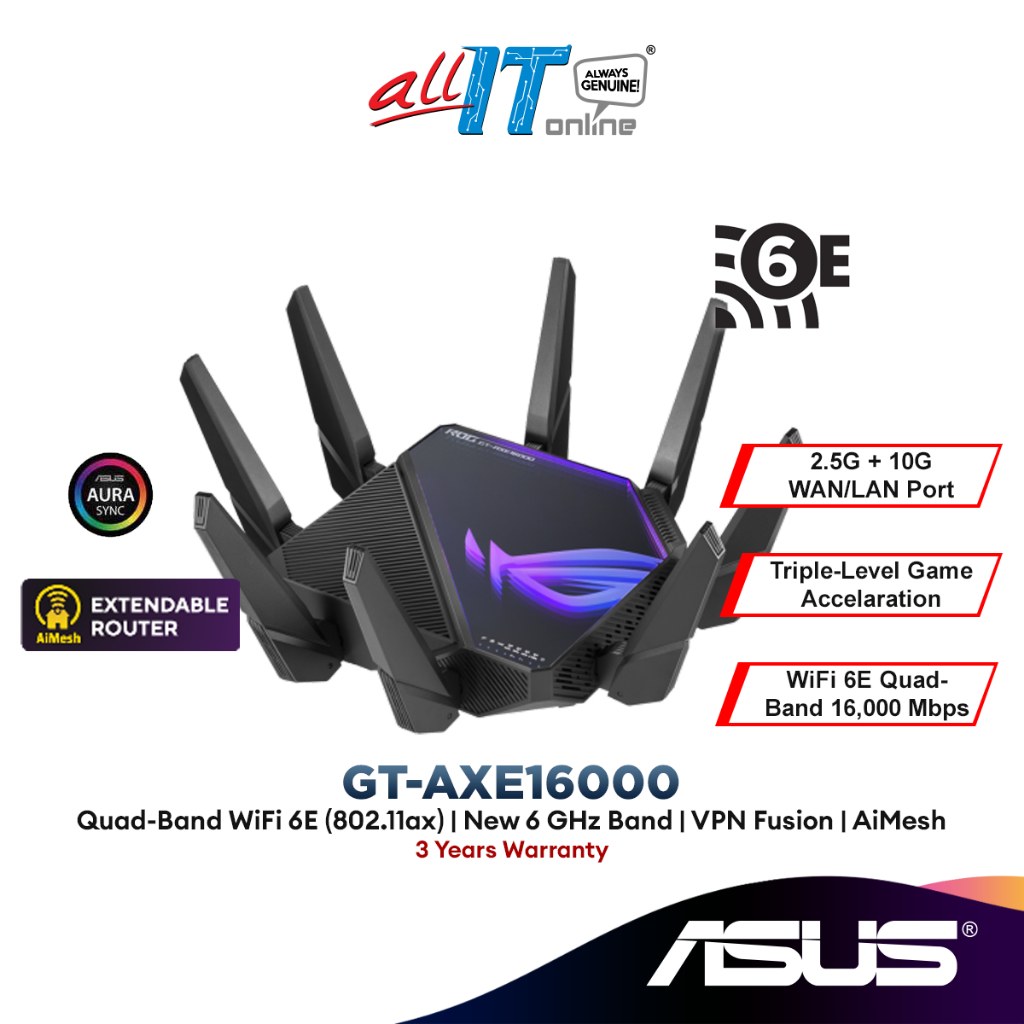 Asus ROG Rapture GT-AX11000 Pro / Asus GT-AXE16000 Quad-Band WiFi 6E Gaming Router | AiMesh ...