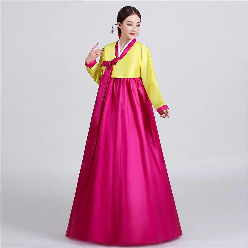 Hanbok traditional Korean performance clothing -yellow maroon | Shopee ...
