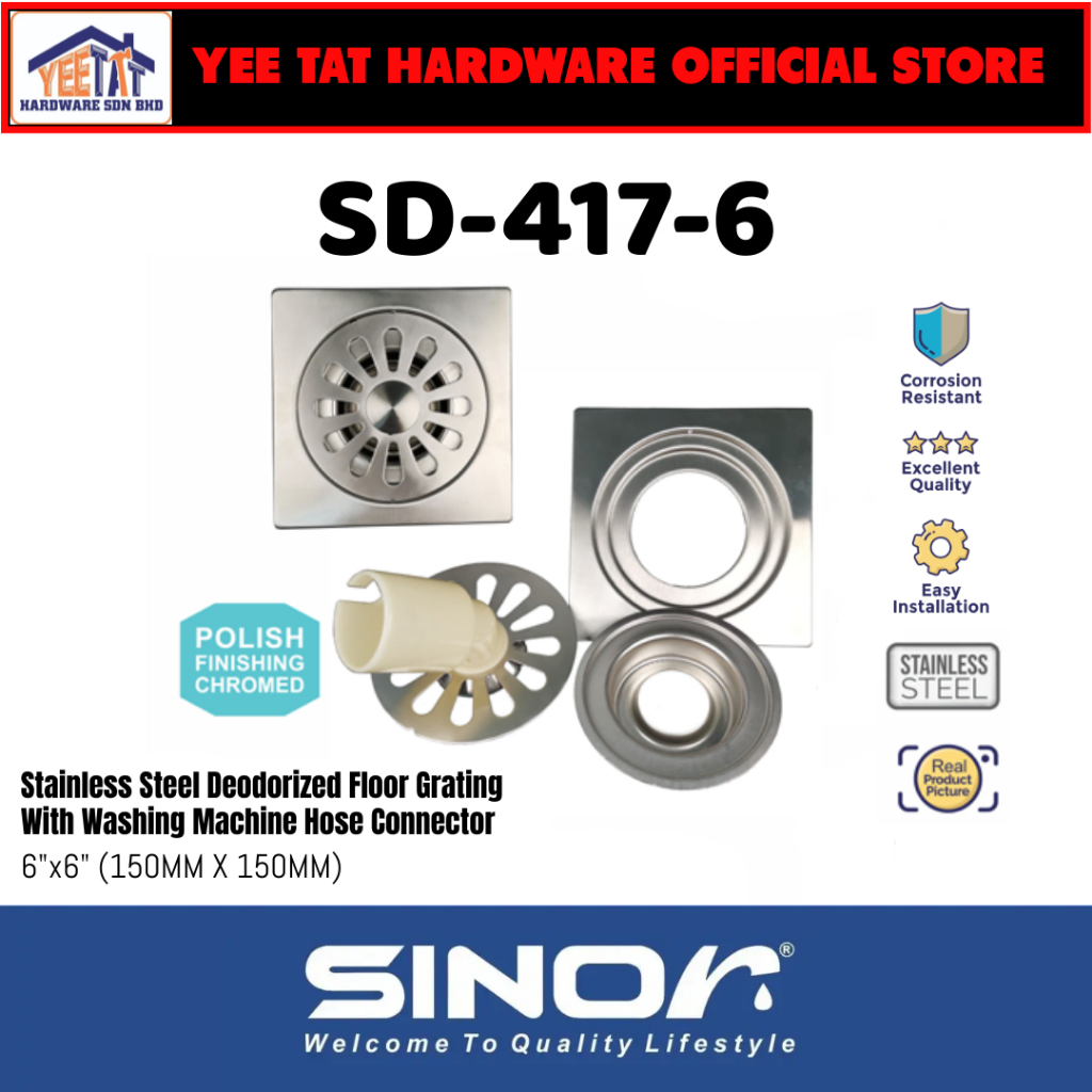 [ SINOR ] SD-417-6 STAINLESS STEEL 6"X 6" DEODORIZE FLOOR GRATING WITH ...