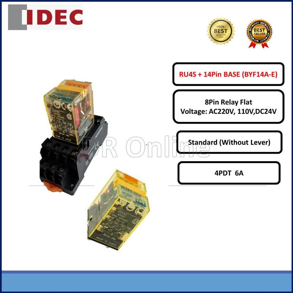 IDEC 8PIN RELAY FLAT, DPDT STANDARD TYPE ~ 24VDC /110VAC / 220VAC RU2S ...