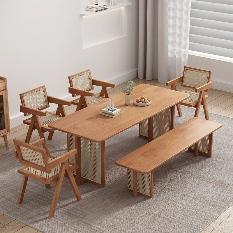 Nordic solid wood table and chair combination rattan table and chair ...