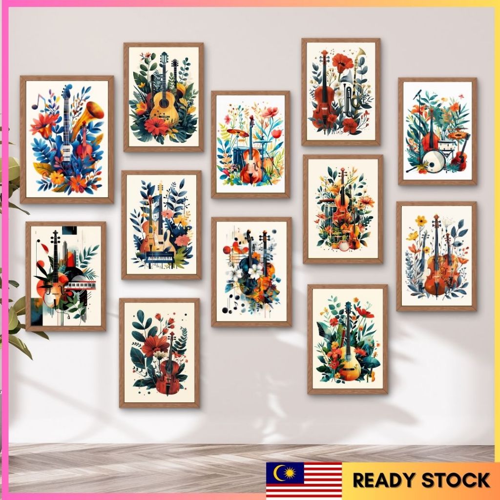 Illustration Botanical Flower Music Instrument Laminated Poster | Wall ...
