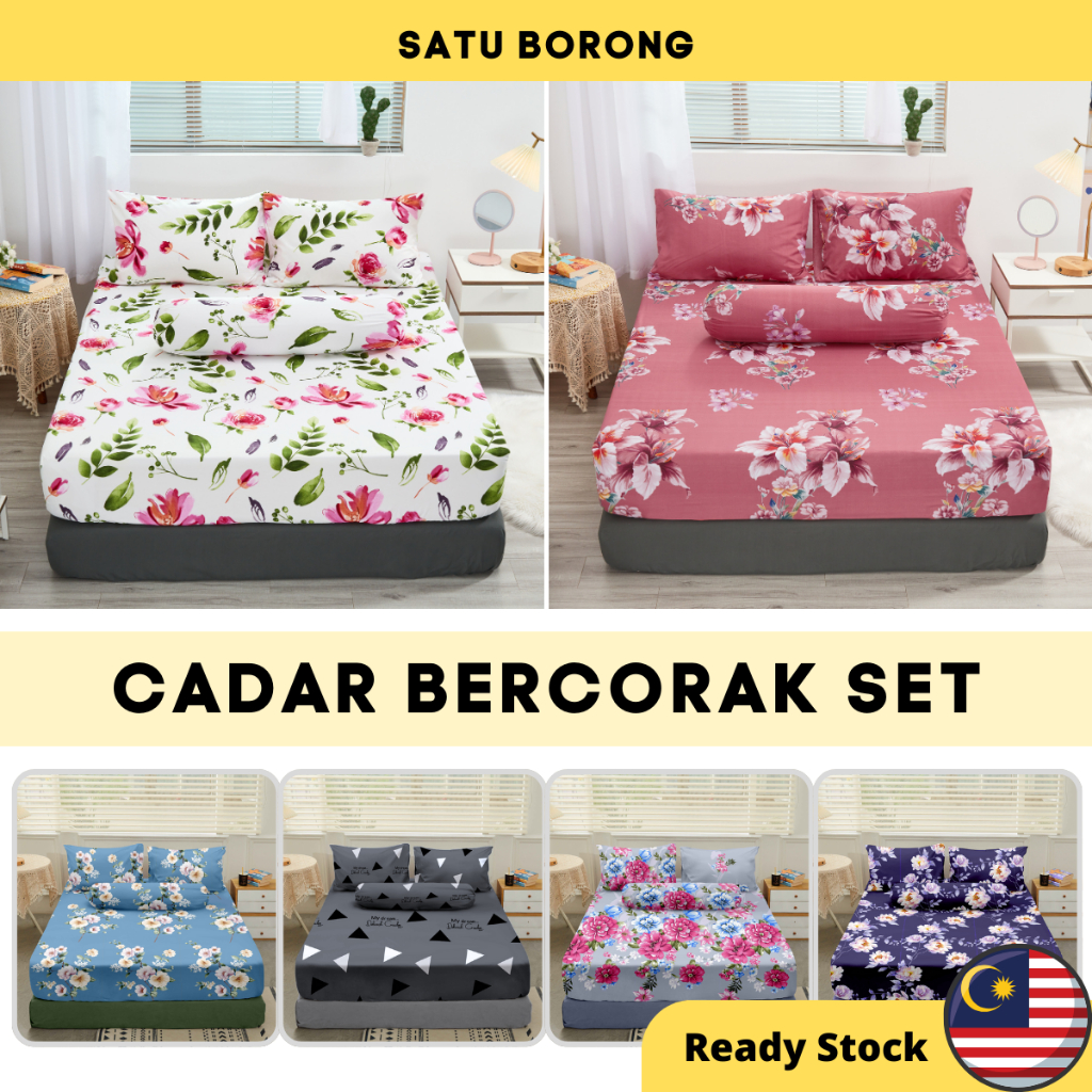 Premium Bedsheet Cadar Set Bed Sheet 4in1 Queen King / 2in1 Single Size ...