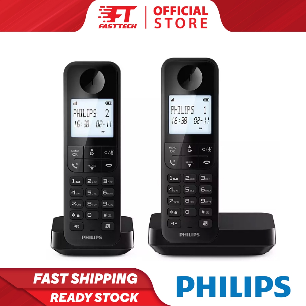 PHILIPS D270 DUO DECT Cordless Phone Landline Home Office Maxis TM Unifi Time Speaker Telephone ...