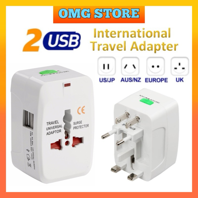 2 USB Ports Universal Travel Adapter CN/EU/UK/US Plug All-In-One ...