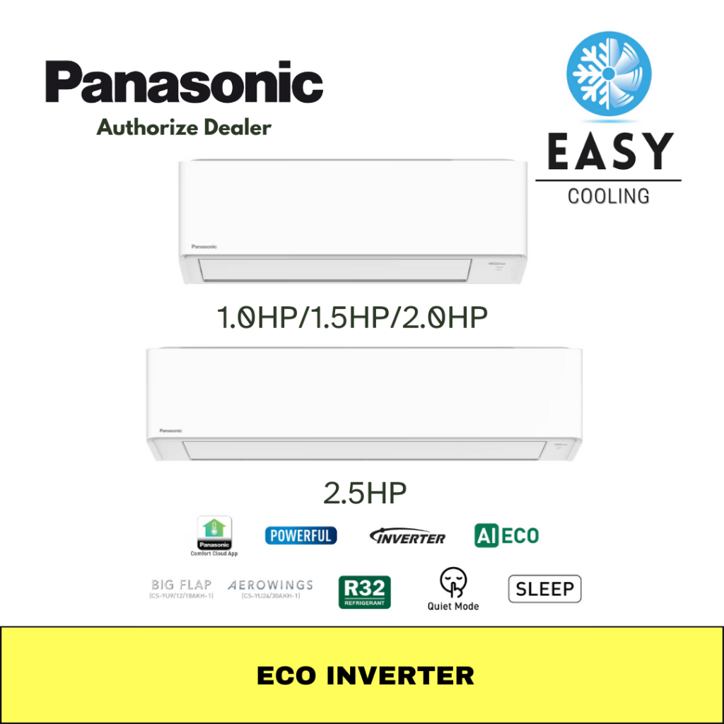 3/4 Star Panasonic Eco Inverter CS-CU/YU Series 1.0HP-2.5HP Air Conditioner | Shopee Malaysia