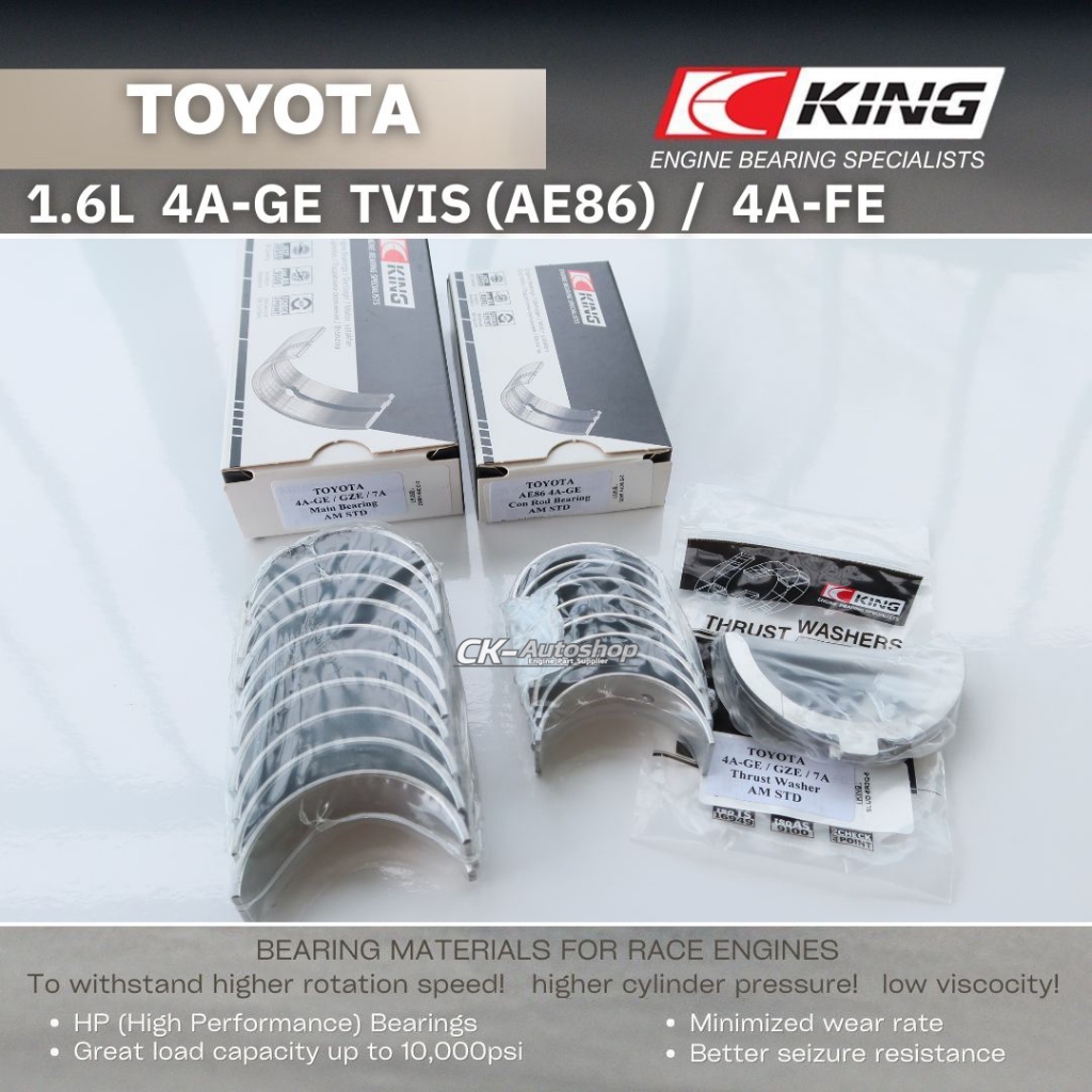 KING Bearing TOYOTA 1.6L 4AGE T-VIS Bluetop / 4AFE DOHC 16V for Corolla Levin Trueno AE82 AE86 ...