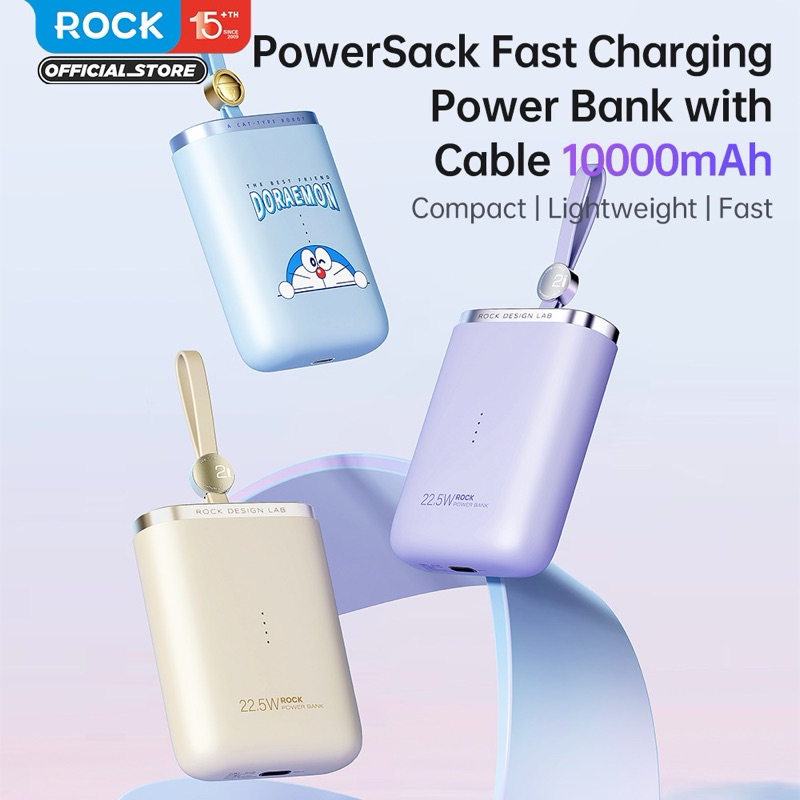 ROCK Powersack Fast Charging 10000mAh Power Bank with Cable | Shopee ...