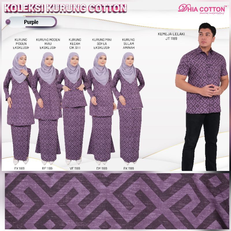 [PURPLE-1189] Sedondon Family Baju Kurung DHIA Cotton 2024 | Shopee ...