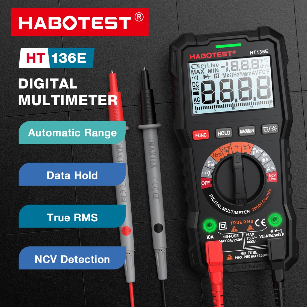 HABOTEST🔥HT136 NEW Digital Multimeter NCV Volt Meter Ammeter Voltmeter ...
