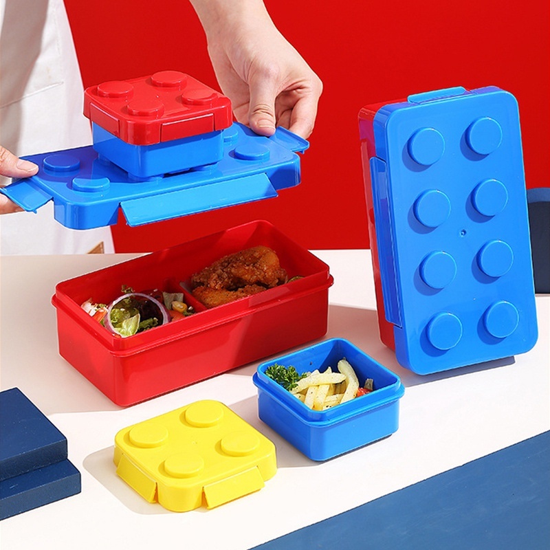 Double Layer Color Lego Building Block Bento Lunch Box with Spoon ...