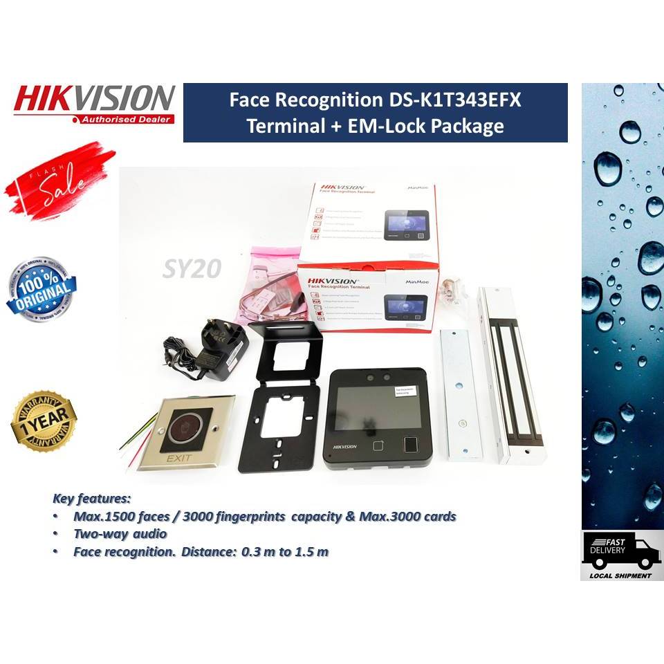 HIKVISION Face Recognition Terminal (DS-K1T343EFX ) + EM-Lock Door ...