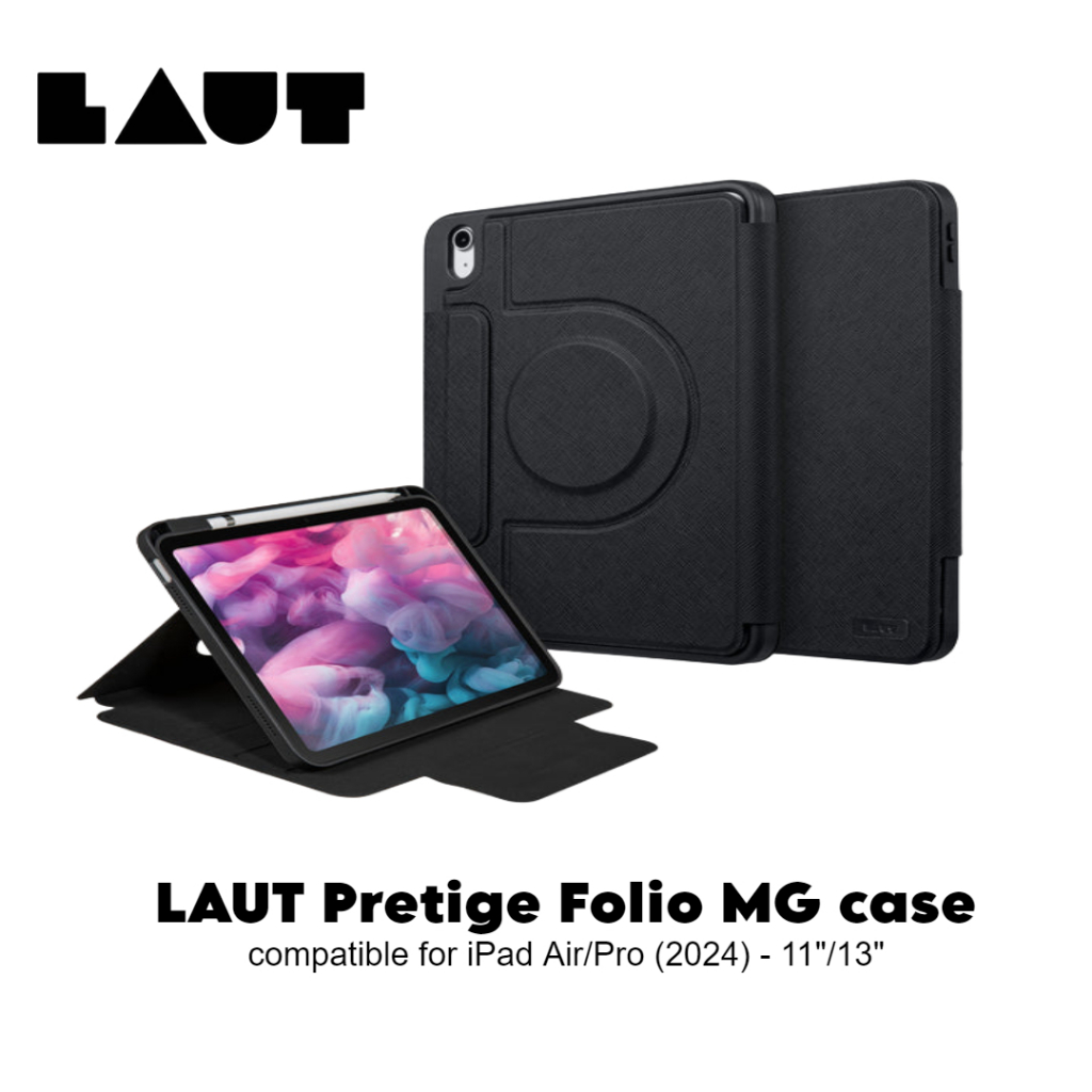LAUT Prestige Folio MG case compatible for iPad Air/Pro (2024/2025) - 11"/13" - Black Color ...