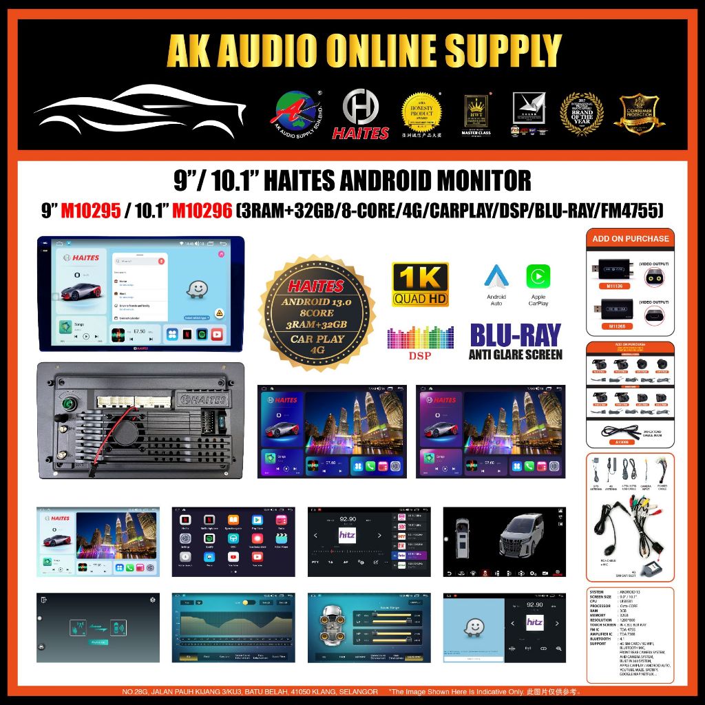 Haites H1 Series Qled 1K Screen 8 Core DSP / 4G / Apple Carplay ...