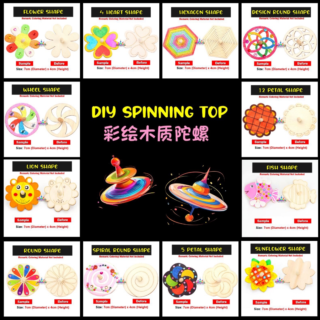 Gasing Kayu Kreatif dengan Reka Bentuk Children DIY Creative Painting ...