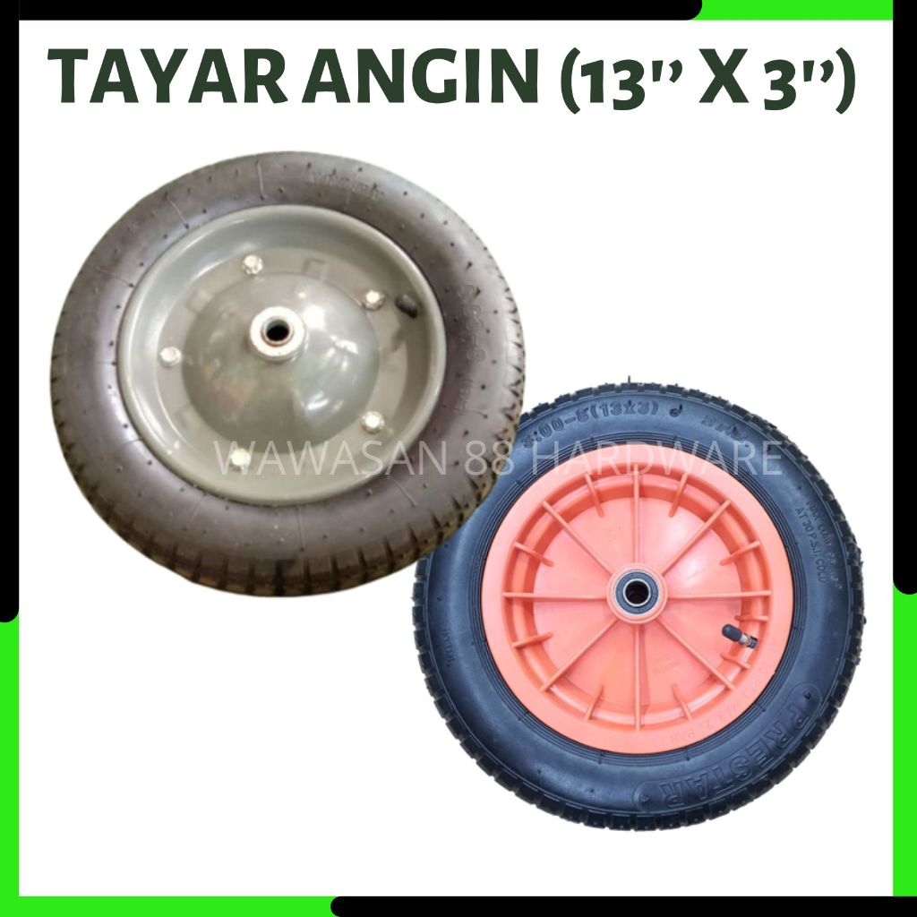 13" x 3'' Tayar Angin Kereta Sorong Tayar Hidup Rim Besi Rim Plastik ...