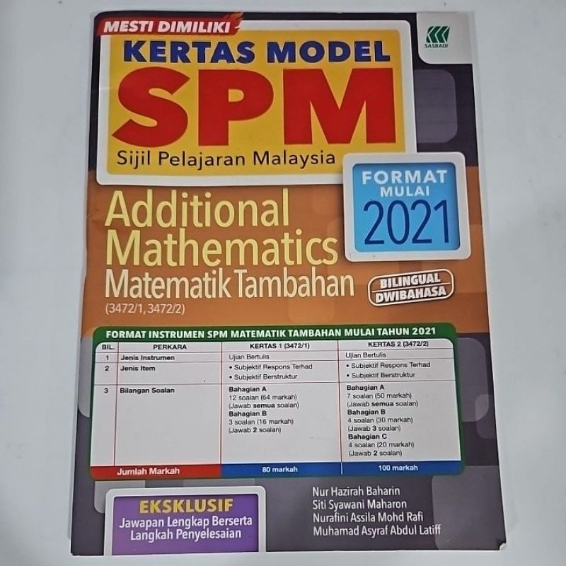 Kertas Model SPM Additional Mathematics/Matematik Tambahan 2021 ...