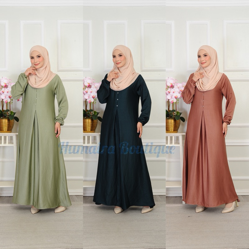 HUMAIRA EXCLUSIVE JUBAH MUSLIMAH ABAYA MUSLIMAH (Satin Air flowe Iron ...