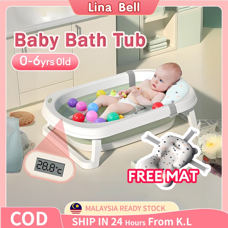 🔥FREE MAT🔥Baby bath tub with thermometer Besen mandi baby newborn ...
