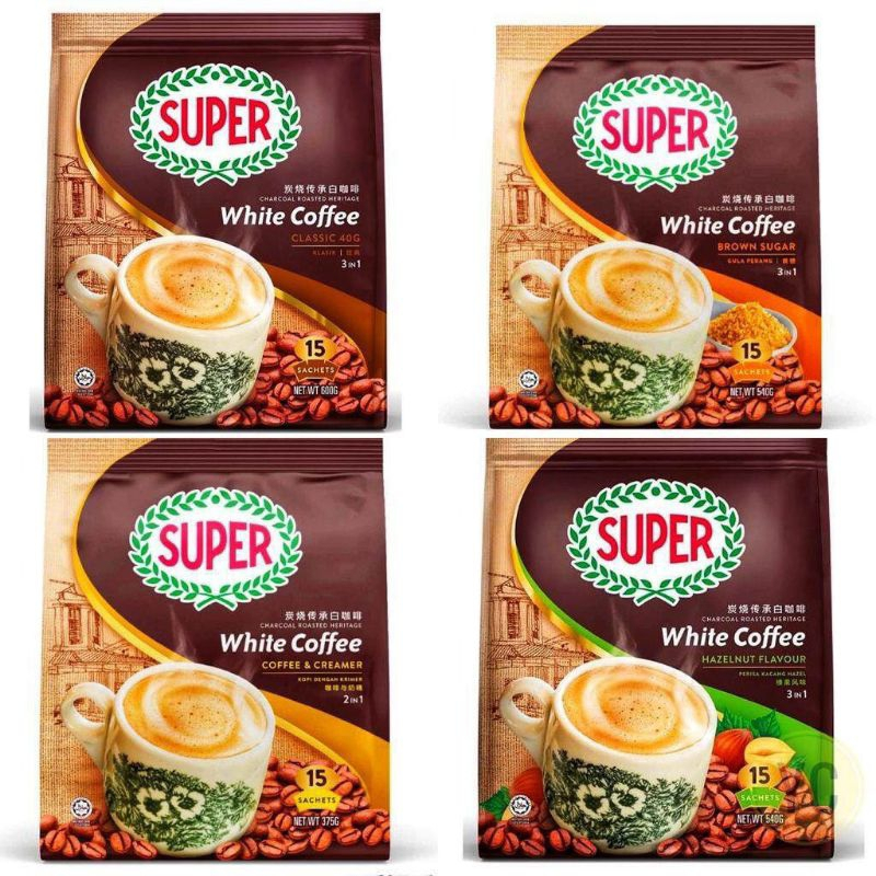 SUPER Instant 3 in 1 White Coffee Classic / Hazelnut 15 sachets ...
