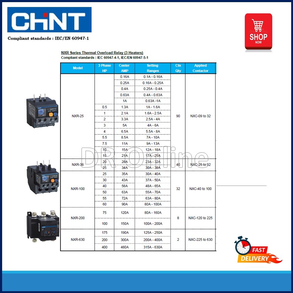 CHINT TOR NXR-25-Series THERMAL OVERLOAD RELAY (Applied Contactor NXC-09 TO 32 ) | Shopee Malaysia