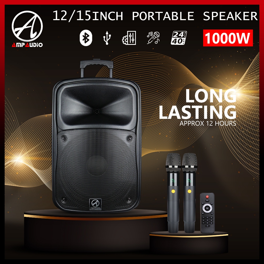 AmpAudio Portable Speaker 12/ 15 Inch 1000W Portable Speaker with ...