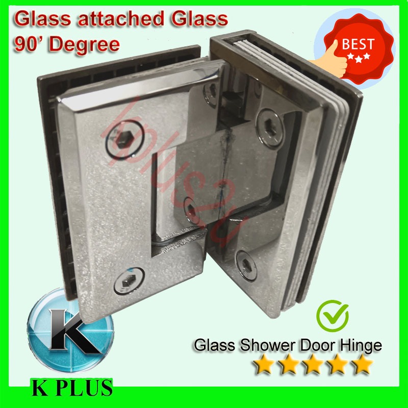 Shower Screen Door Hinge 90degree Stainless Steel SUS304 Glass attach 浴室玻璃门夹90度双玻璃 Engsel Pintu ...