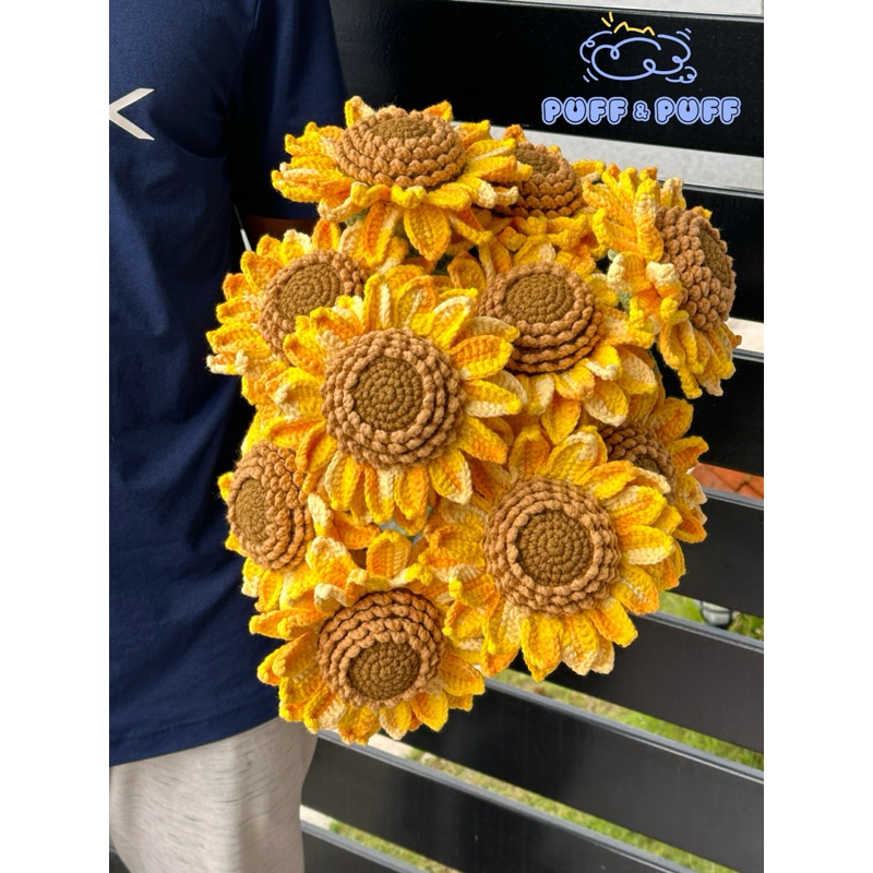 [PUFF&PUFF] Crochet sunflower double layer 针织双层向日葵段染色 | Shopee Malaysia