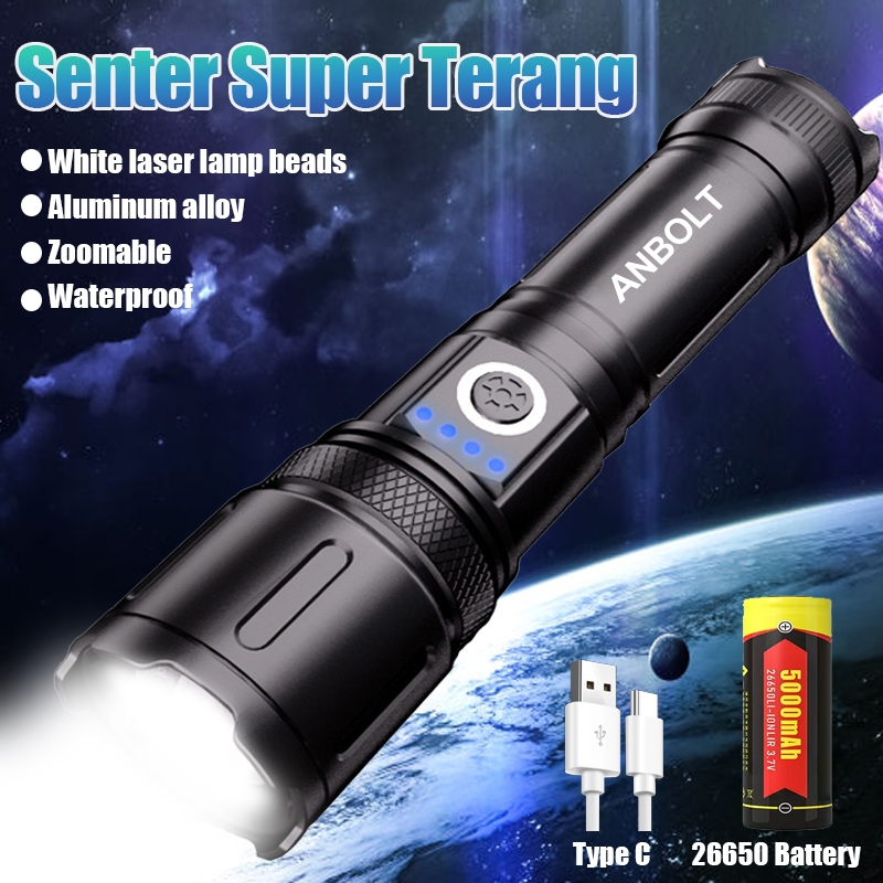 🔥Torch Light Super Bright 100000lm Lampu Suluh Terang Jarak Jauh USB C ...