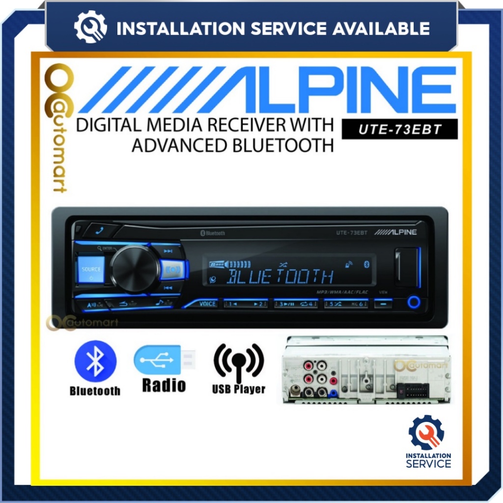 Alpine UTE-73EBT Single DIN Bluetooth USB Aux Car Stereo Receiver (No ...