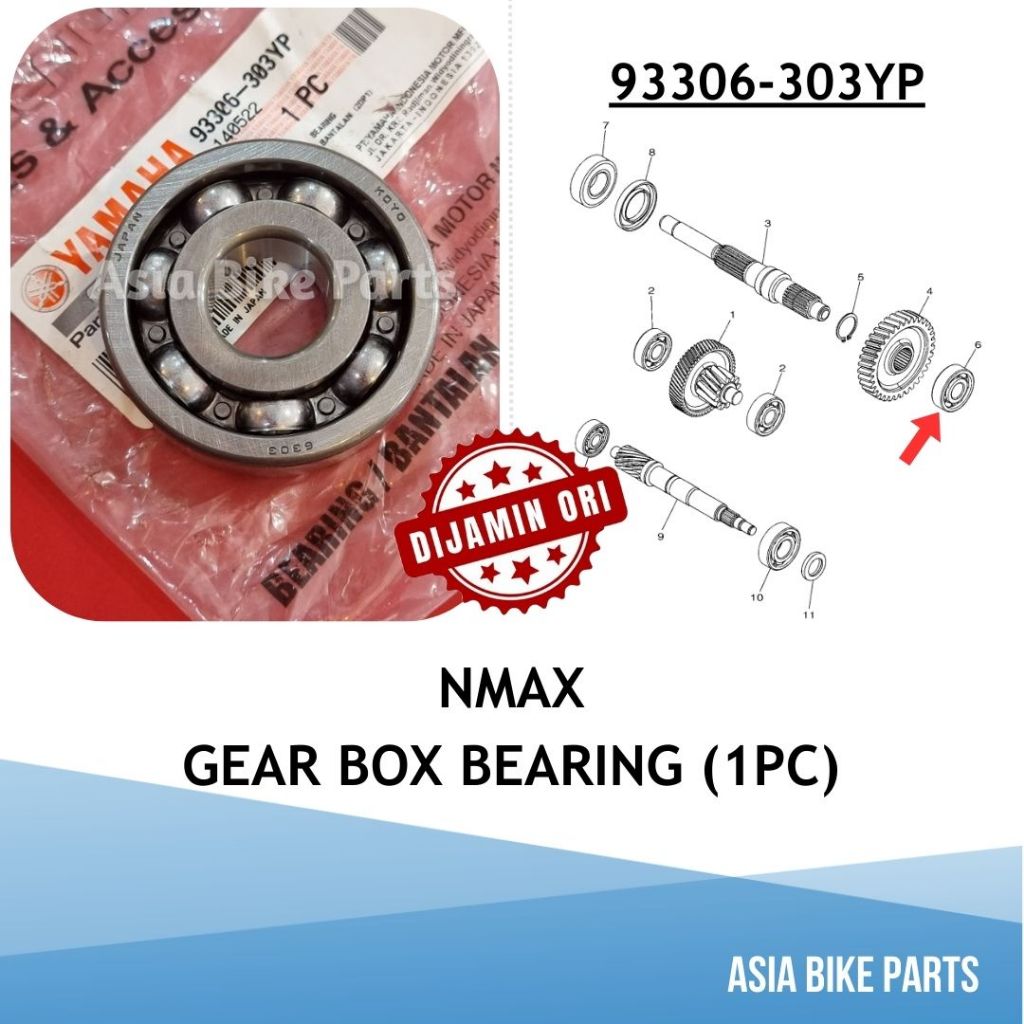 Yamaha Original NMAX Transmission Bearing Gear Box - 93306-303YP ...