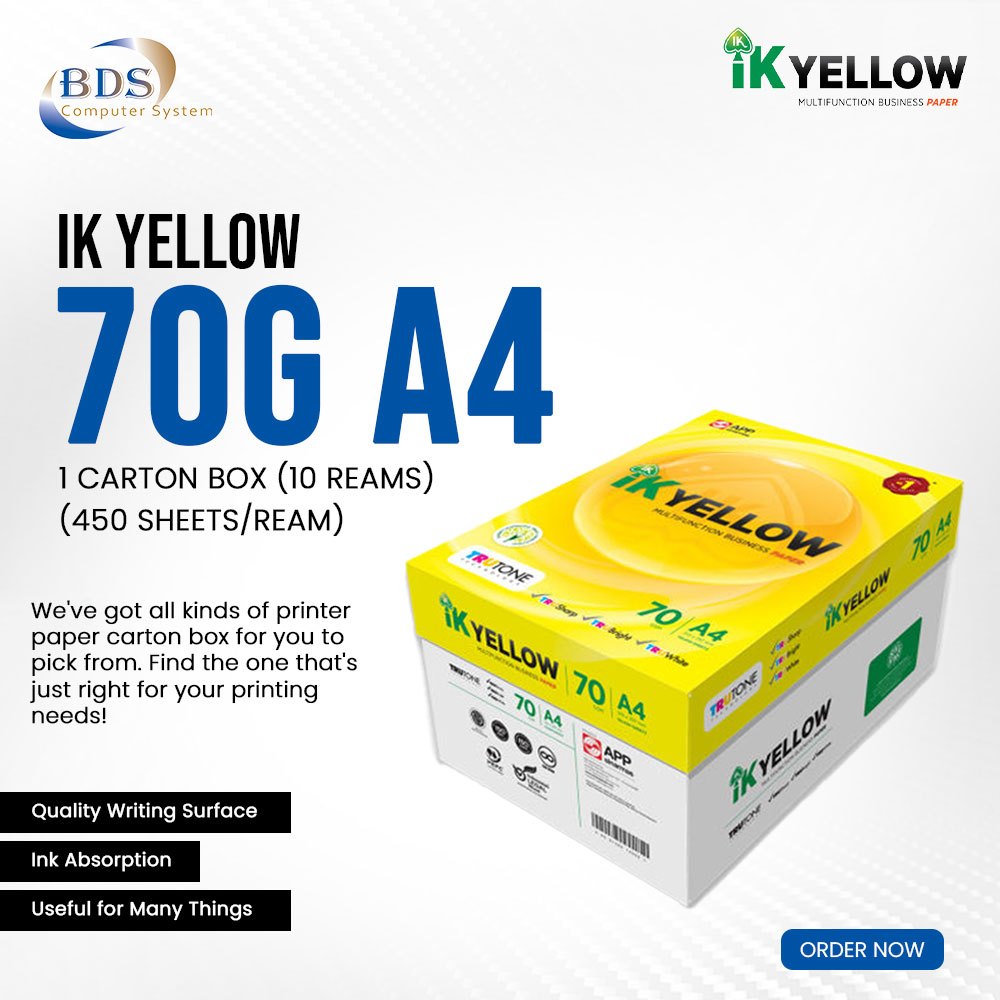 IK Yellow 450s 70gsm,80gsm A4 Paper 1 Carton Box (10 ReamS) (450 sheets/ream) | Shopee Malaysia