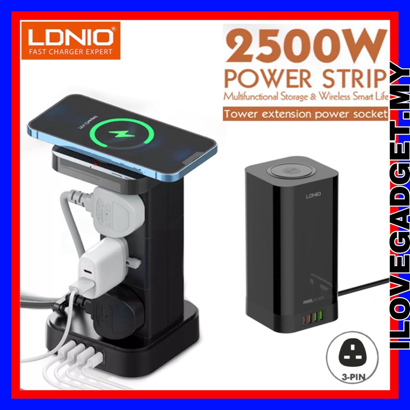 LDNIO SKW6457 15W Wireless Charger 2500W Tower Extension 6 Power Socket ...