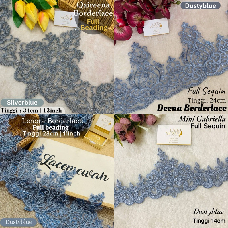 BORDERLACE COLOR DUSTYBLUE/ MISTYBLUE/ POWDERBLUE LACE LACEMEWAH BORDER ...
