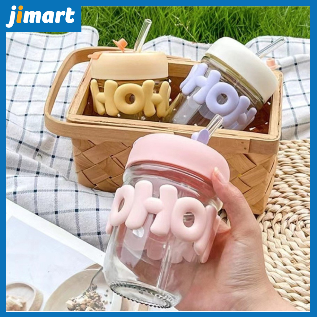Jimart 350ml Double Glass Heat Resistant Cute HoHo Cup Mug with Straw ...