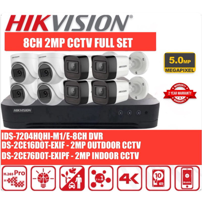 HIKVISION 2MP CCTV Camera Set 8CH DVR iDS-7208HQHI-M1/E & 8 Outdoor ...