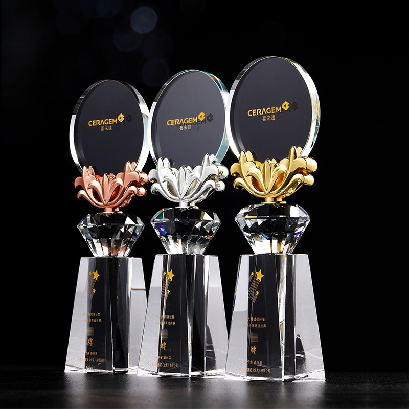Marble creative crystal trophy custom made high-end glass medal ...