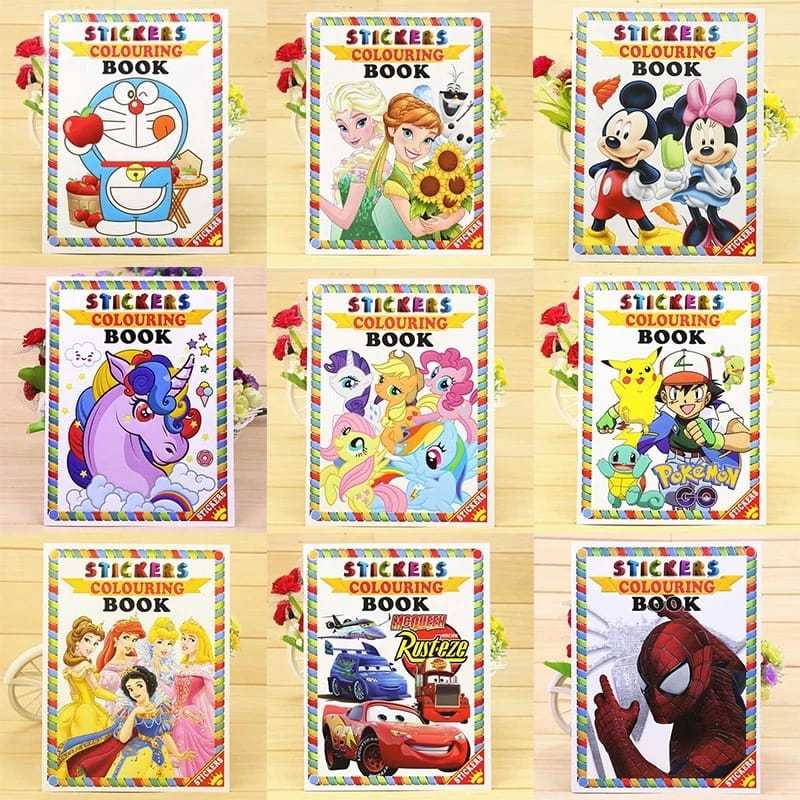 Children A4 Cartoon Sticker Book Colouring Book Kids Drawing Book Buku ...