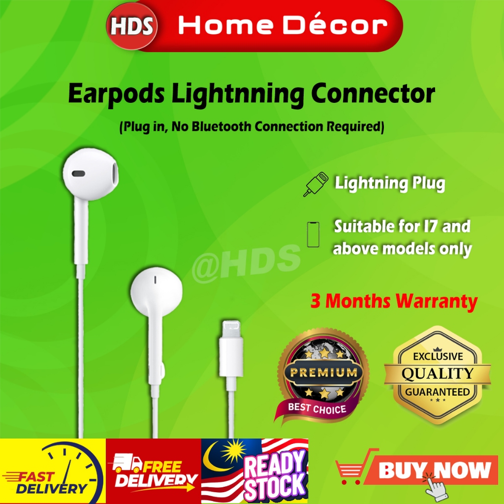 HDR Earphones Lightning Connector Wired In-Ear Built in Microphone ...