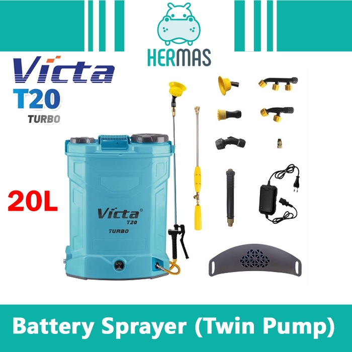 VICTA T20 TURBO 20L BATTERY SPRAYER TWIN PUMP Disinfectant Sanitize Heavy Duty Pam Racun Bateri ...