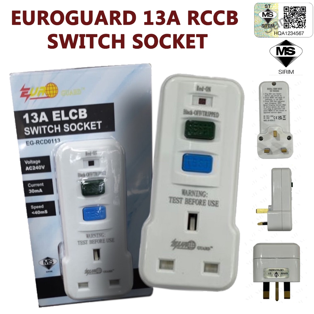 Euroguard Penguji Soket ELCB RCCB 13A RCCB Socket Tester Perlindungan ...