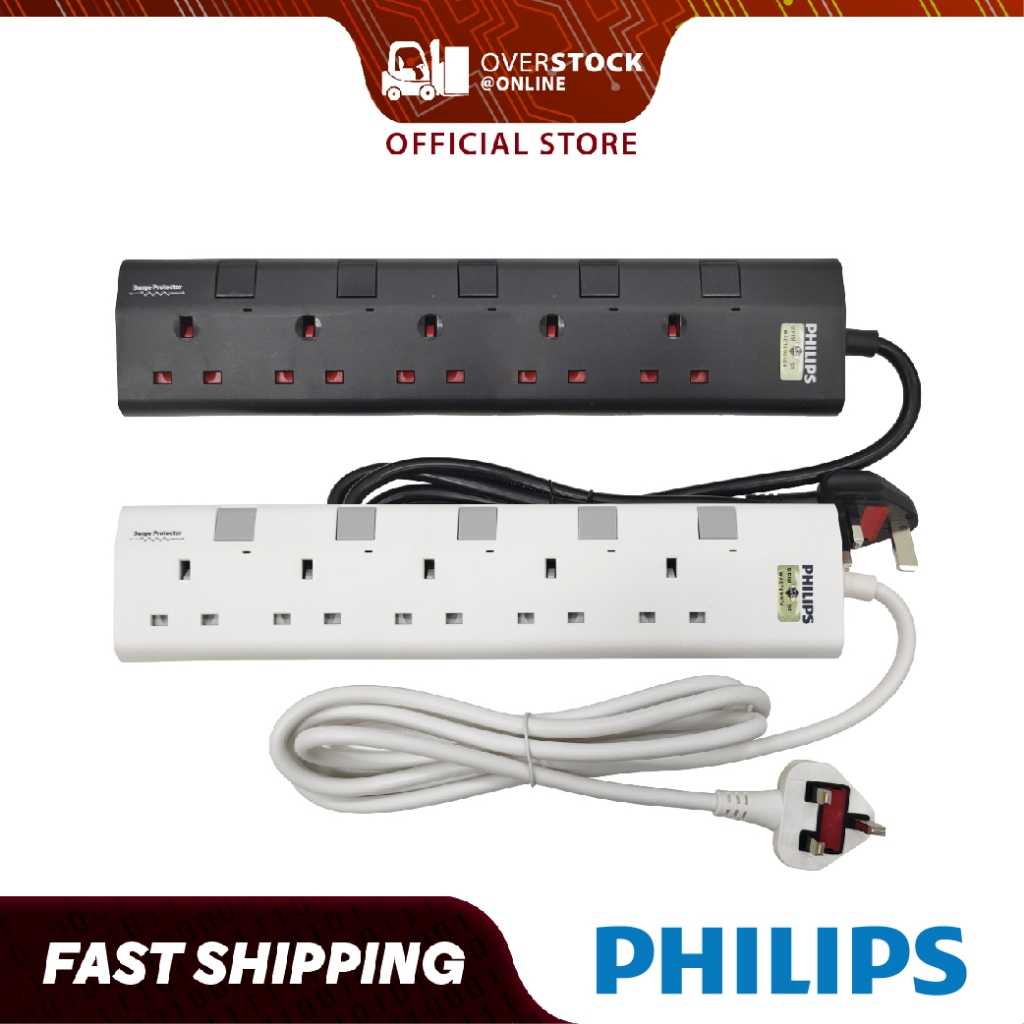 PHILIPS CHP3153 Extension Socket with 5 Gang, SIRIM Approved, Surge ...