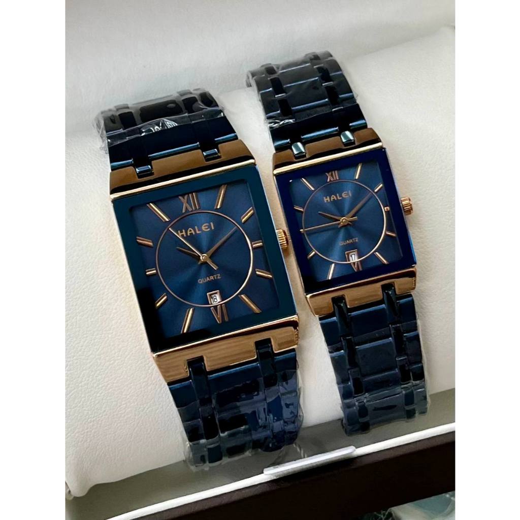 HALEI_PROTECTION COUPLE SET ANALOUGE STEEL STRAP WATCH FOR MEN AND ...